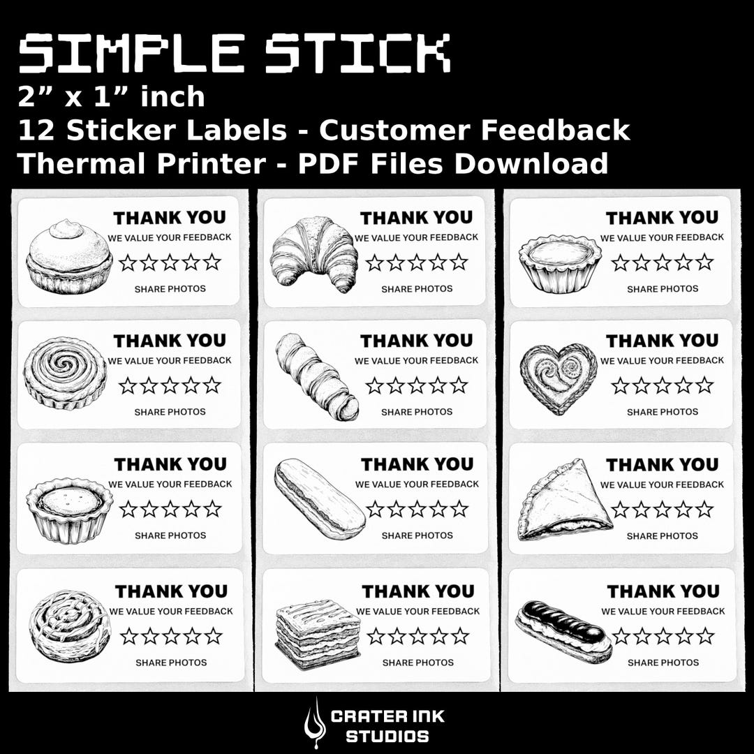 Pastries | Thermal Print Stickers | 12 Designs | Review Stars ...
