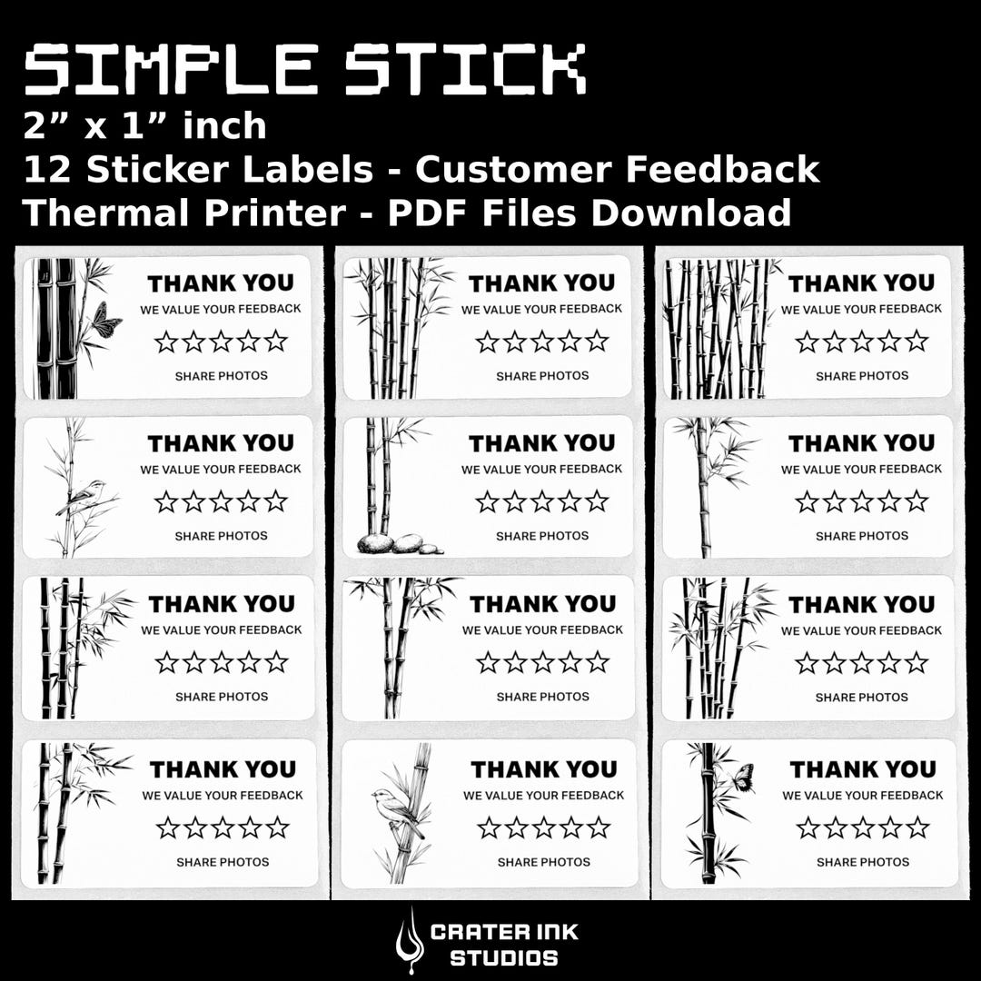Bamboo Review Request Stickers: 2x1" Thermal Print Labels (digital ...