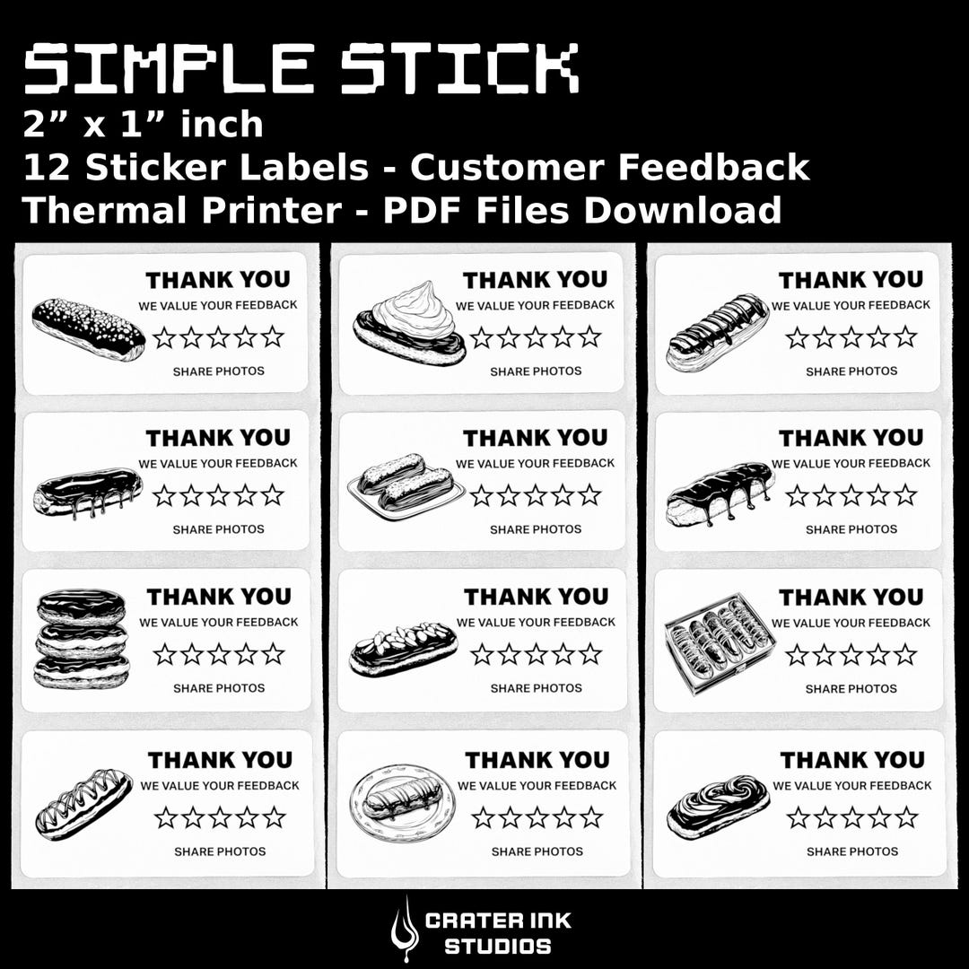 Eclairs | Thermal Print Stickers | 12 Designs | Review Stars ...