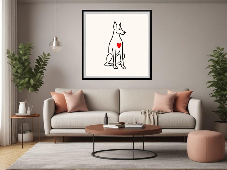Minimalist Doberman Pinscher Line Art Modern Dog Lover Wall Art With ...