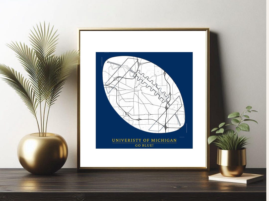 Ann Arbor Michigan Football Map Poster College Town Map Wall Art ...