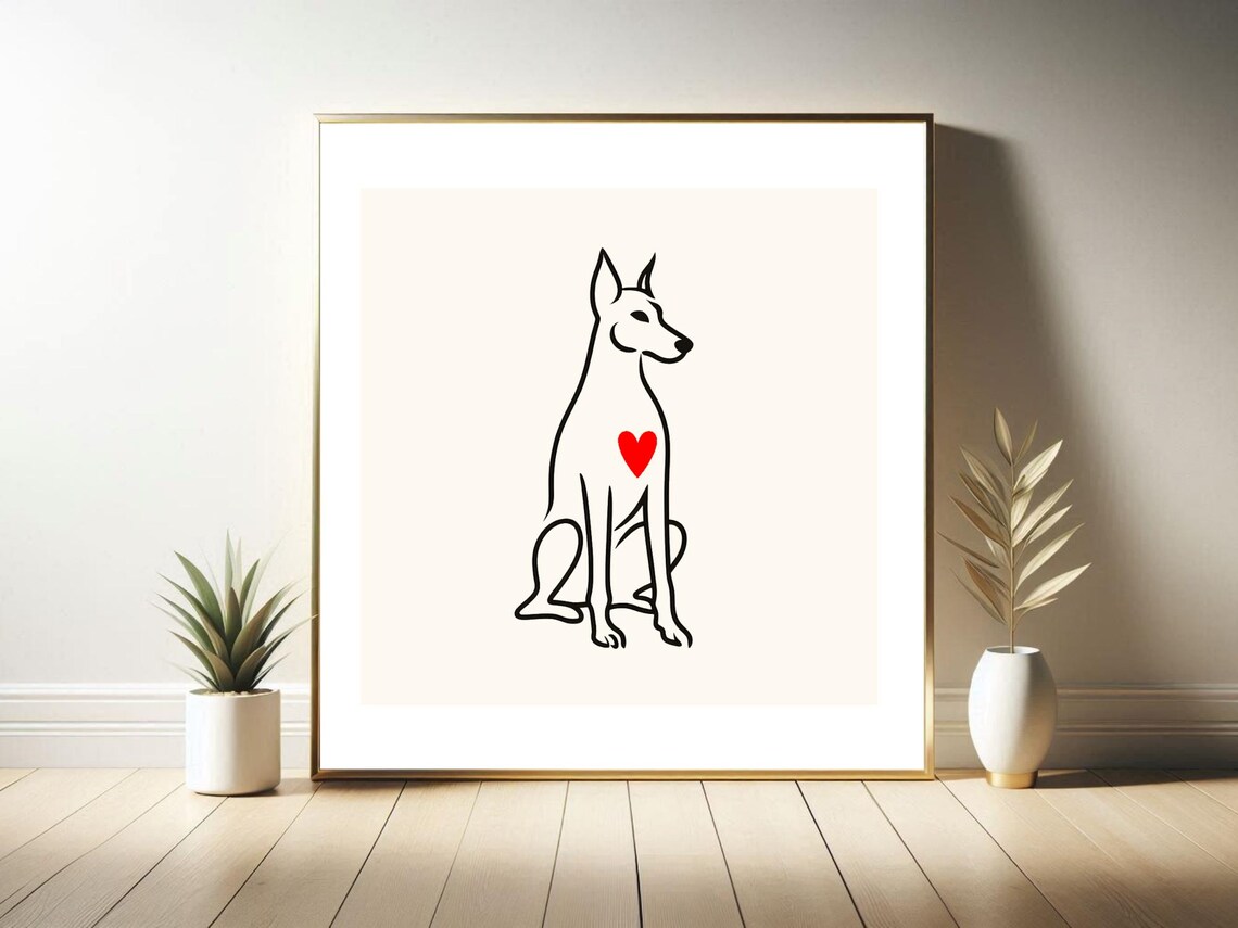 Minimalist Doberman Pinscher Line Art Modern Dog Lover Wall Art With ...