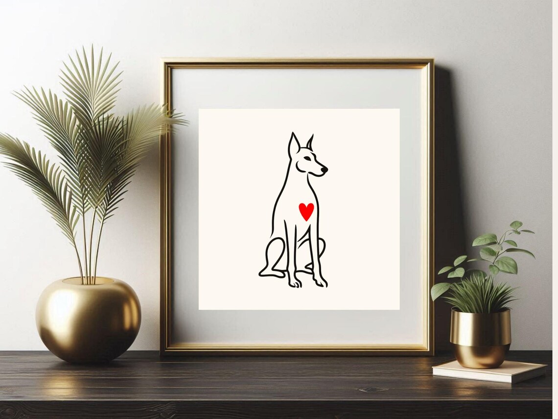 Minimalist Doberman Pinscher Line Art Modern Dog Lover Wall Art With ...