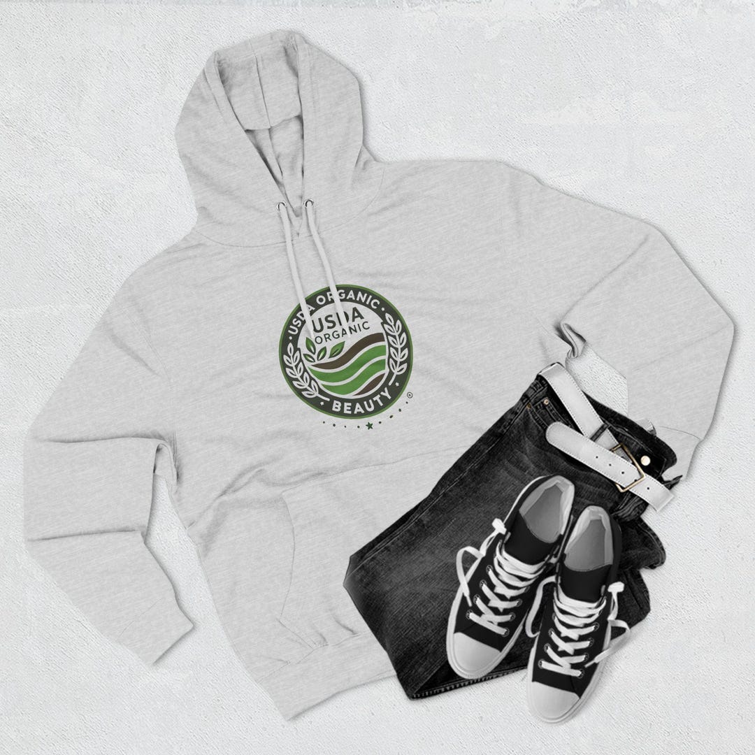 Three-panel Fleece Hoodie - USDA Organic Beauty Logo Shirt, Nature ...