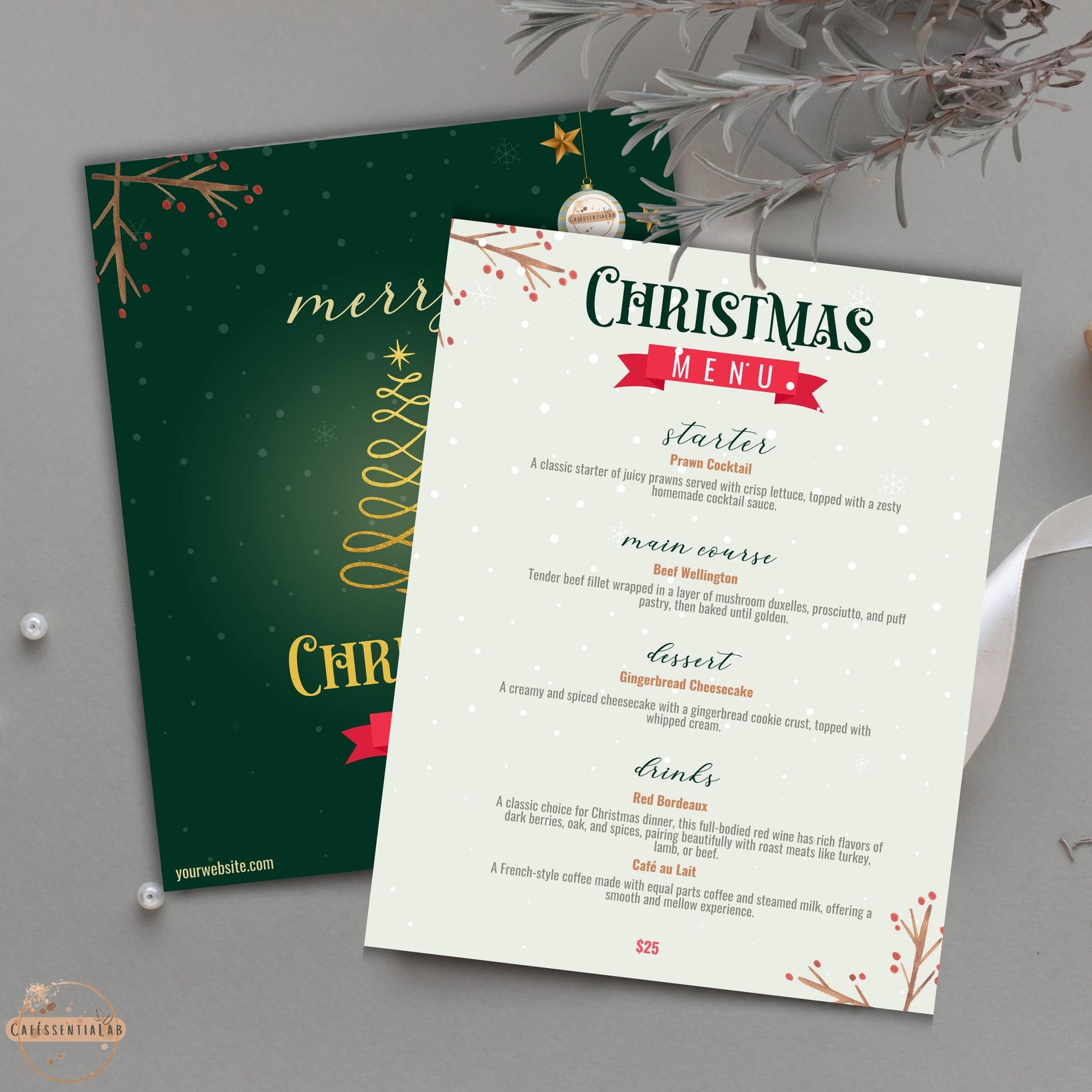 Christmas Menu Template, Minimal Classic Menu, Printable Christmas ...