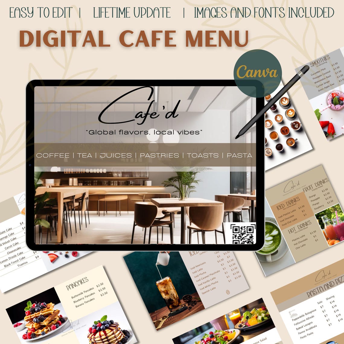 Coffee Menu cafe & Restaurant Menu Menu Template Editable Digital Print ...