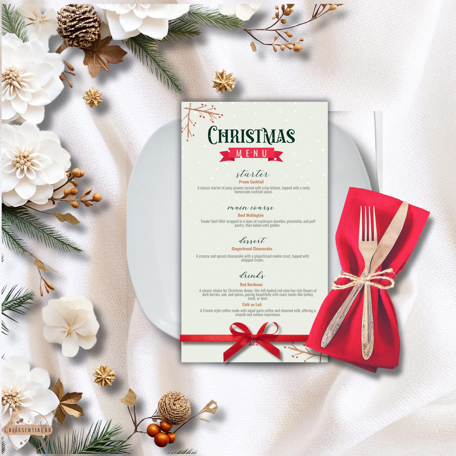 Christmas Menu Template, Minimal Classic Menu, Printable Christmas ...