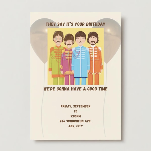 Beatles Birthday Invitation - Etsy
