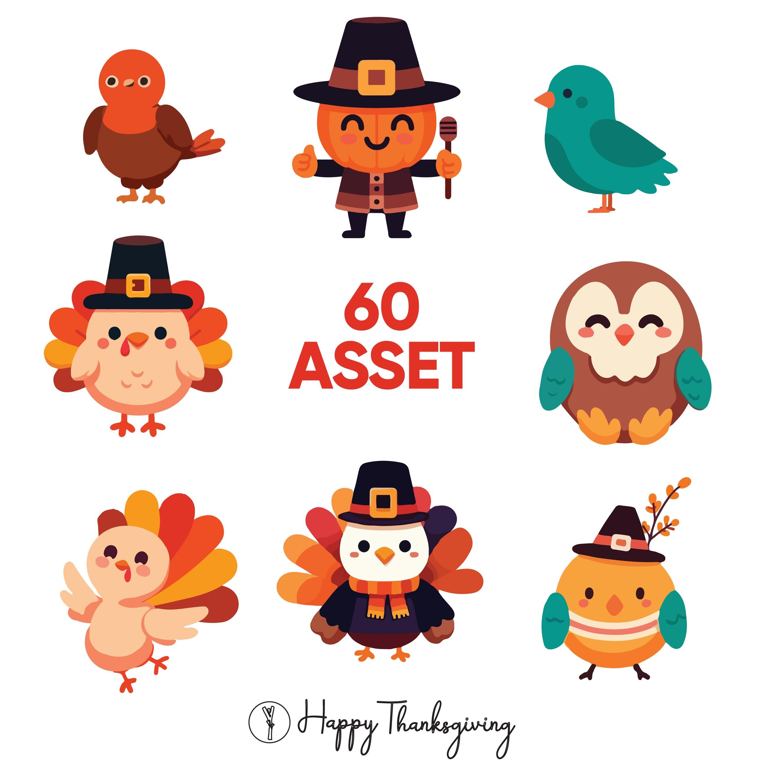 Thanksgiving Clip Art Set PNG & SVG Thanksgiving Dinner, Cute Animals ...
