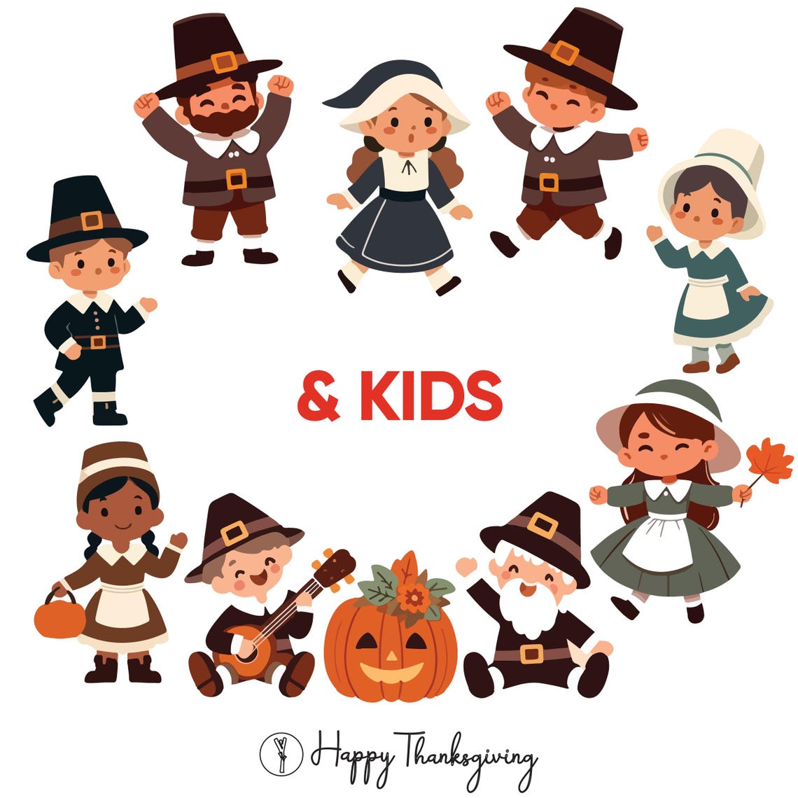 Thanksgiving Clip Art Set - PNG & SVG Thanksgiving Dinner, Cute Animals ...