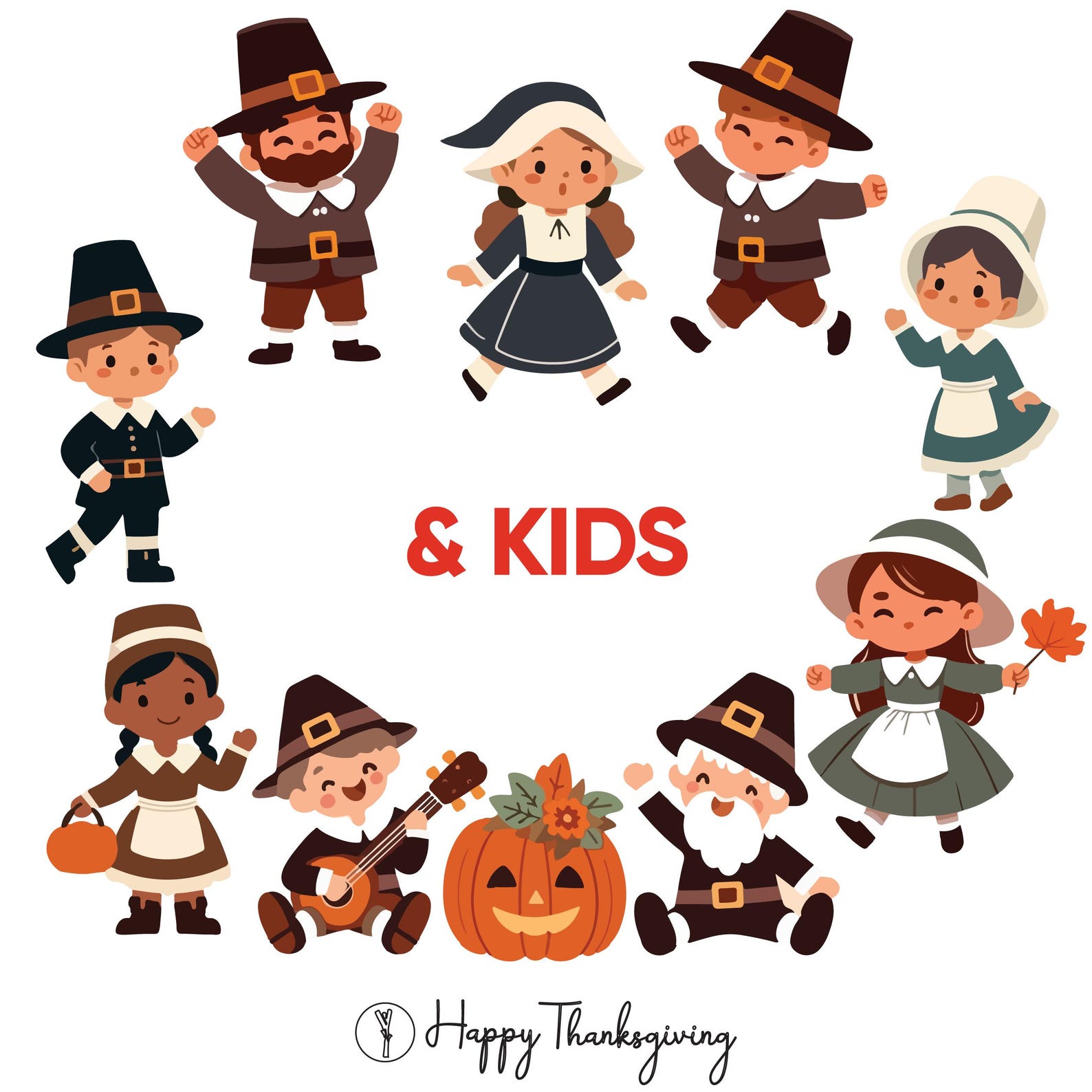 Thanksgiving Clip Art Set PNG & SVG Thanksgiving Dinner, Cute Animals ...