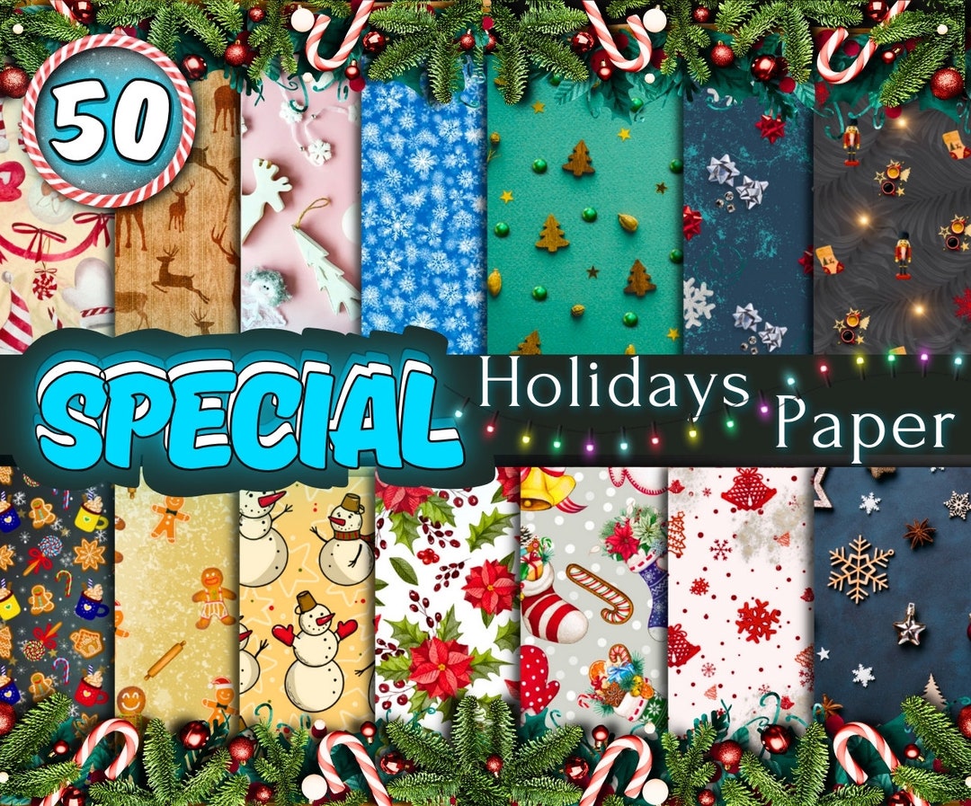 Christmas Digital Paper, Printable Christmas Wrapping Paper, Holidays ...