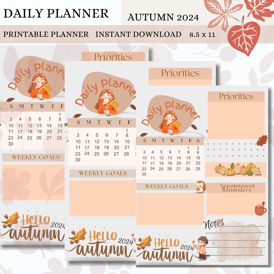 Cozy Fall Autumn Daily Planner, Printable Hello Autumn Daily Planner ...