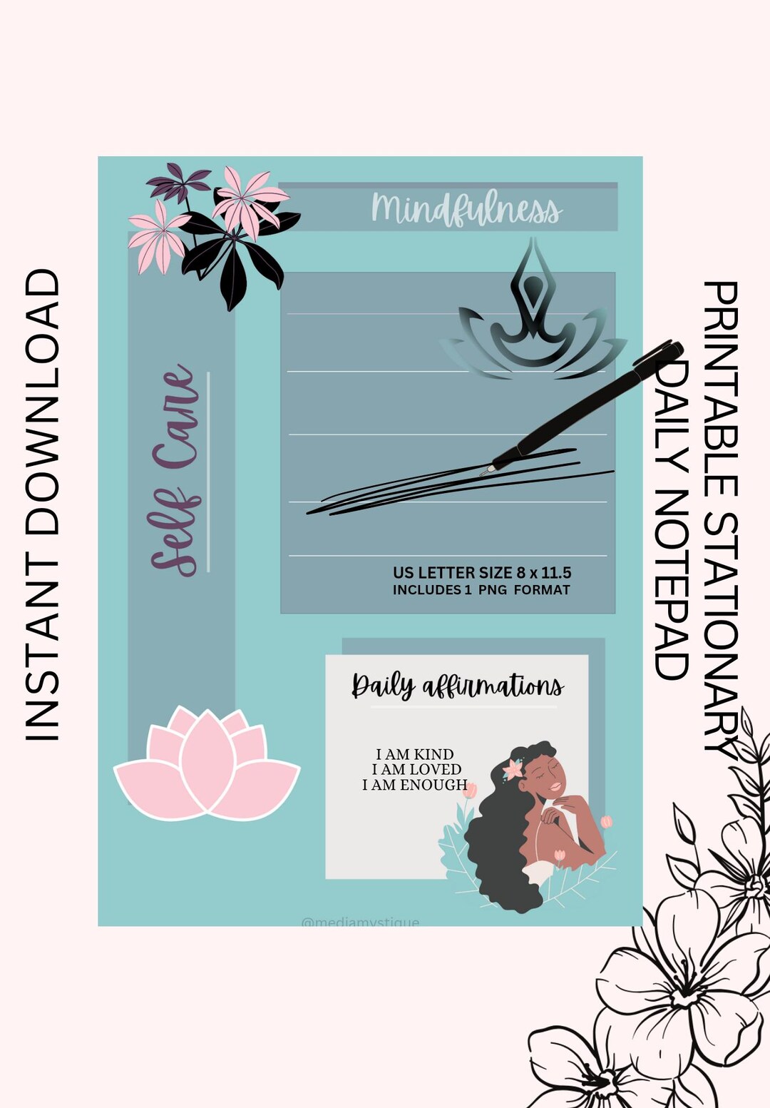 Cute Printable Self Care Planner Daily Affrimations to Do List Download ...