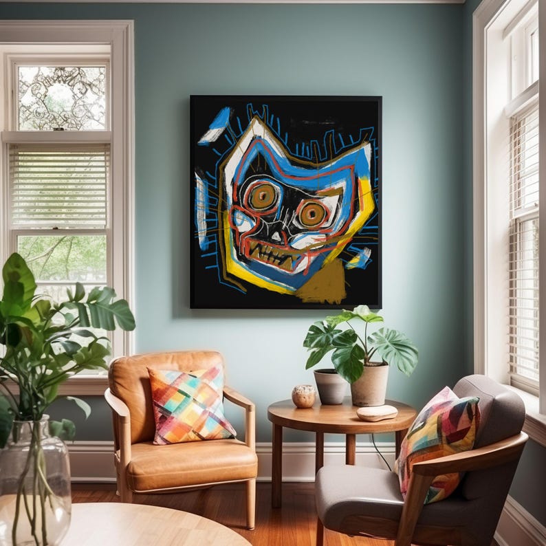 Basquiat Cat Head Art Print: Abstract Feline Wall Decor (digital ...