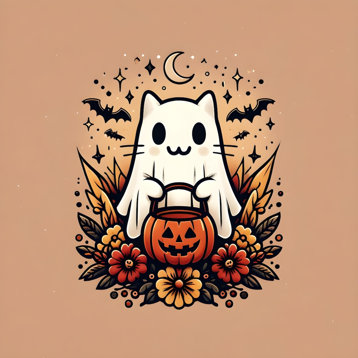Adorable Cat Dressed as Ghost Digital Art | Halloween Cat With Pumpkin ...