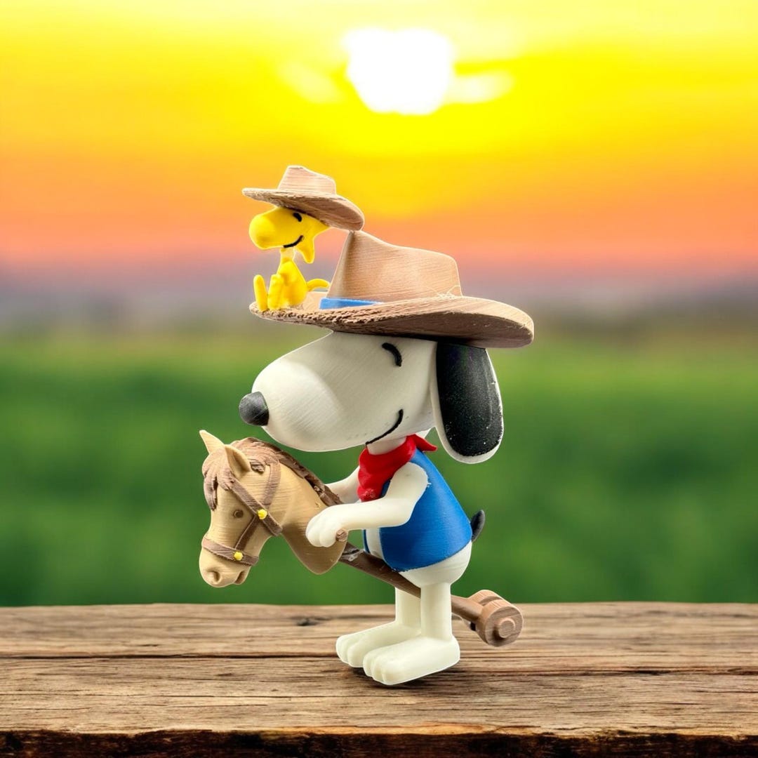 Cowboy Snoopy and Woodstock 3D Printed Western-themed Figurine Peanuts ...
