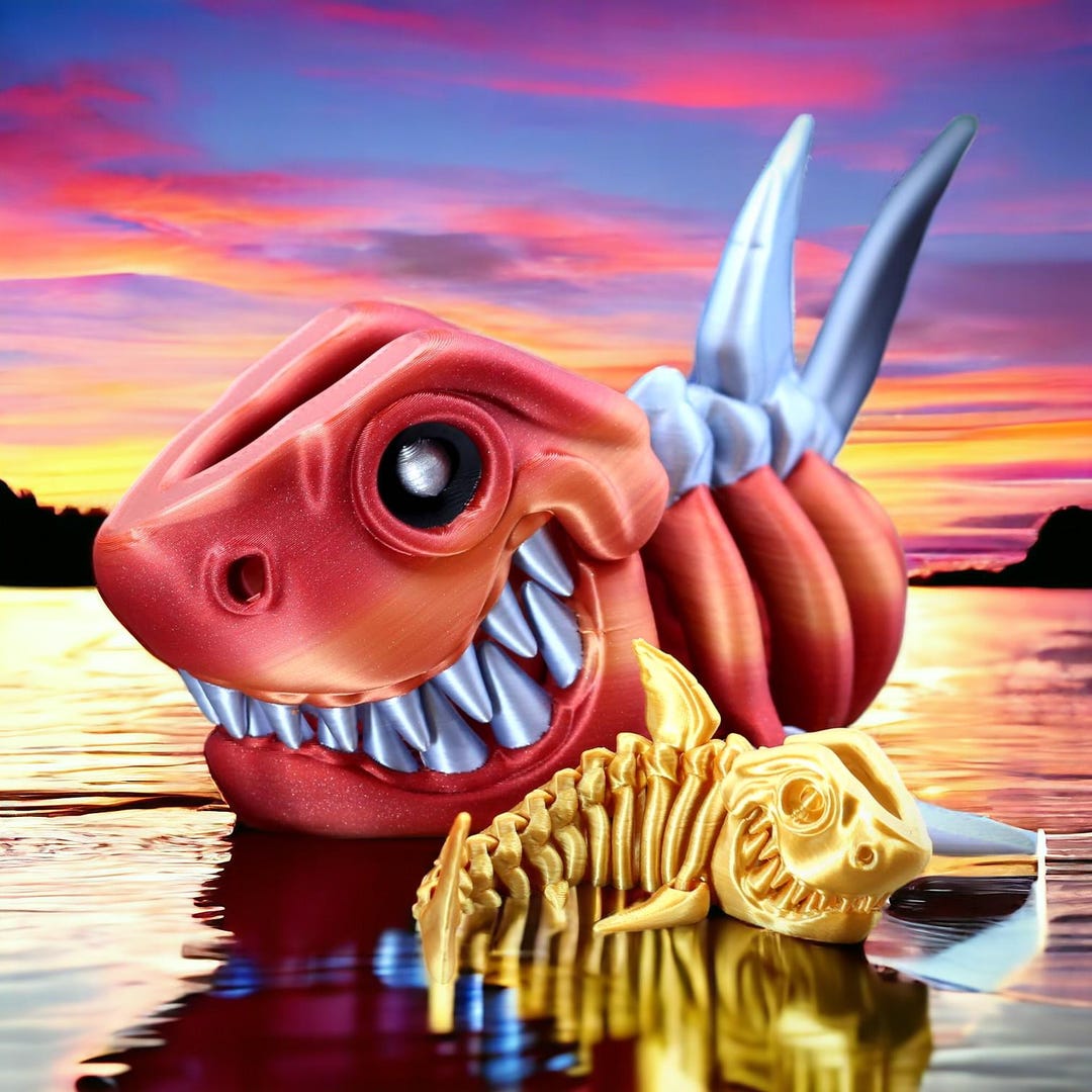 3D Printed Articulated Skeleton Shark Flexi Factory Poseable Desk Toy ...