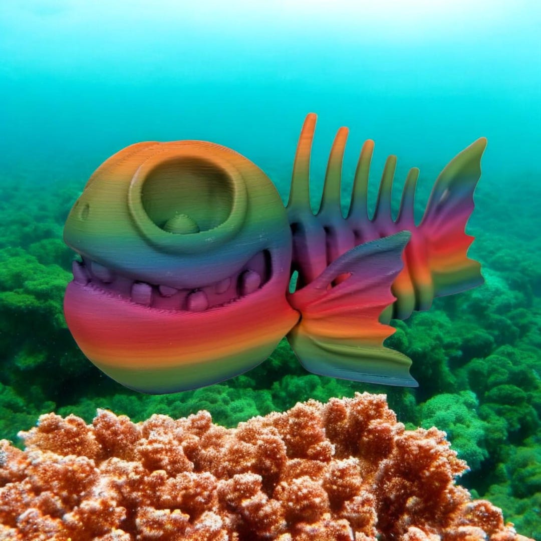 Skeleton Fish 3D Printed Articulated Figurine Poseable Ocean ...