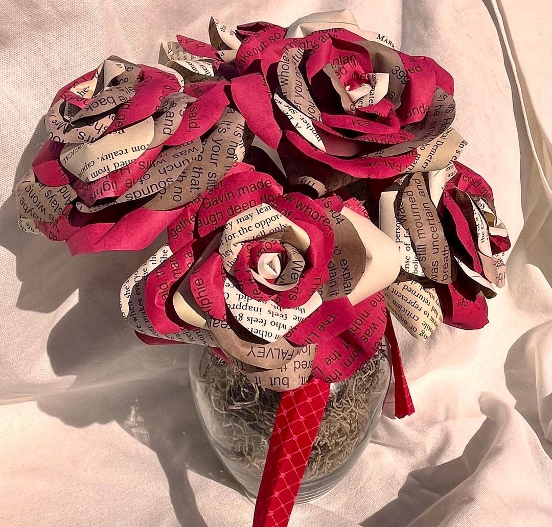 Handmade Paper Flower Bouquet With Glass Vase |upcycled Book Art | Rich ...