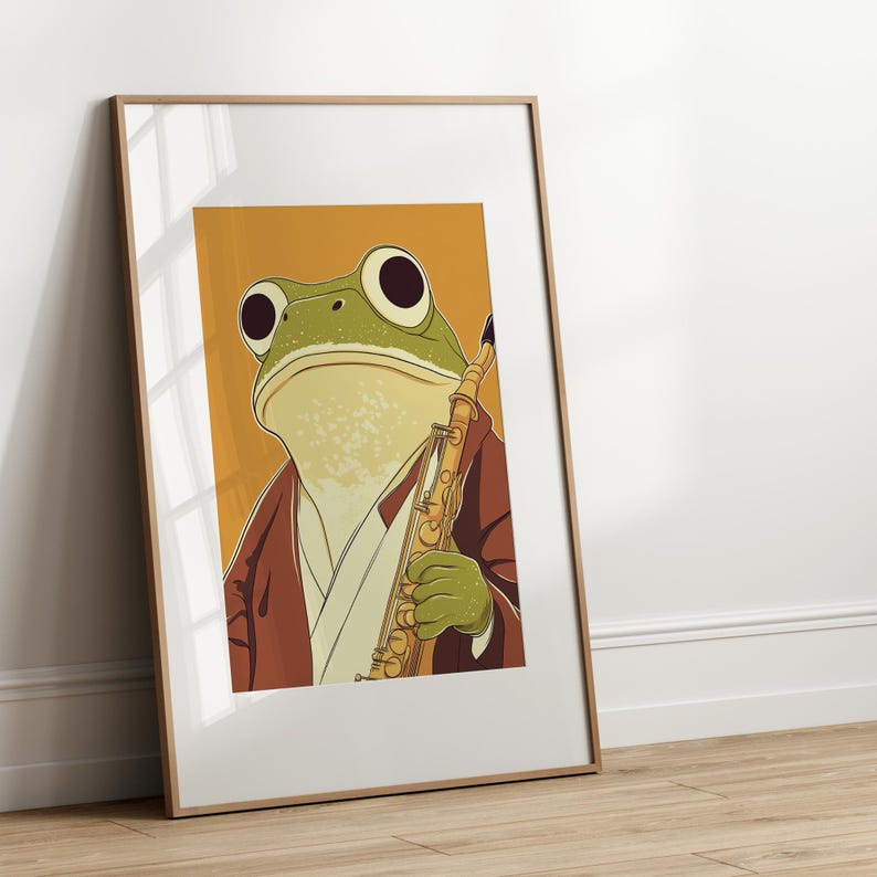 Whimsical Frog Wall Art With Saxophone - Japandi and Midcentury Modern ...