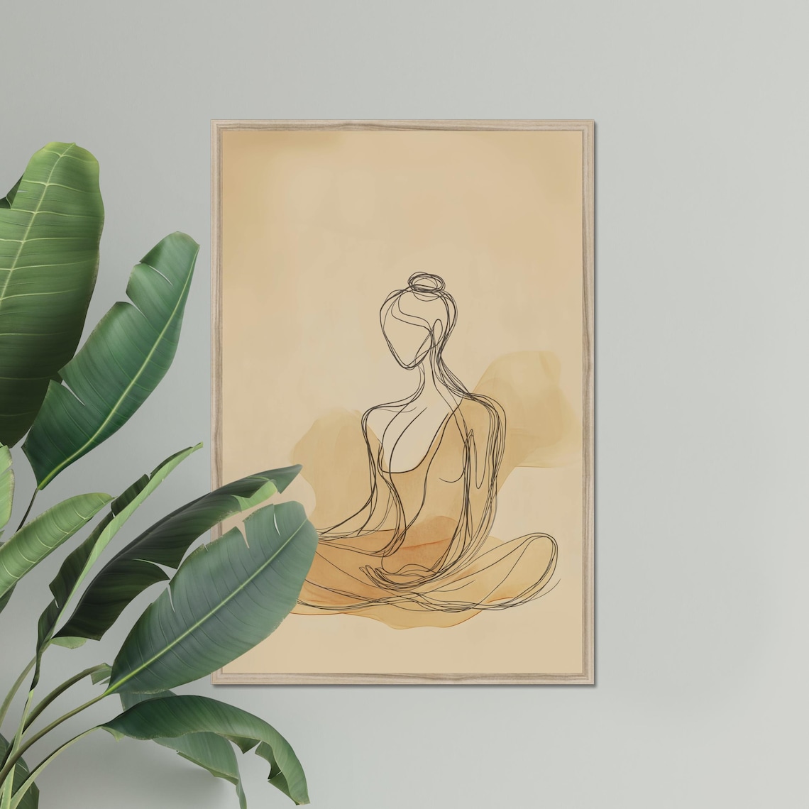 Minimalist Meditation Line Art Framed Print - Zen Decor for Japandi and ...