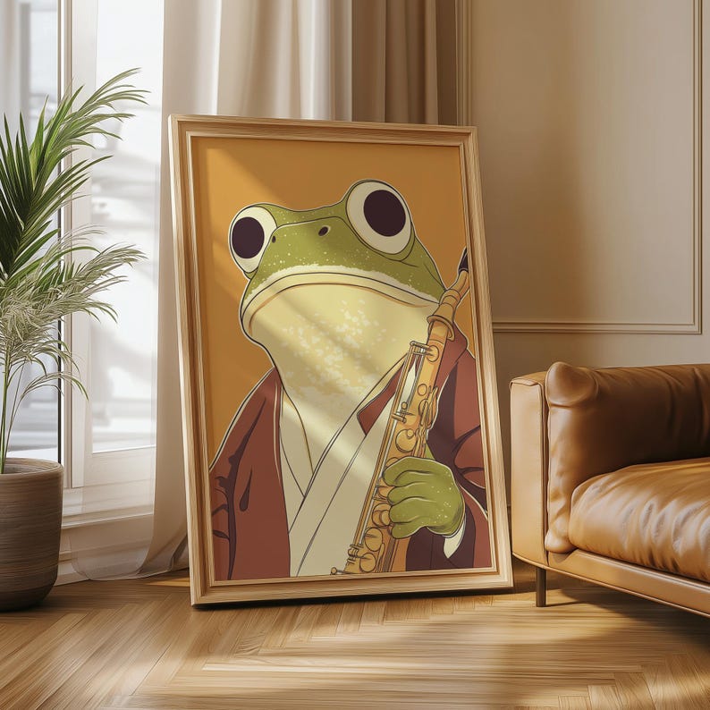 Whimsical Frog Wall Art With Saxophone - Japandi and Midcentury Modern ...