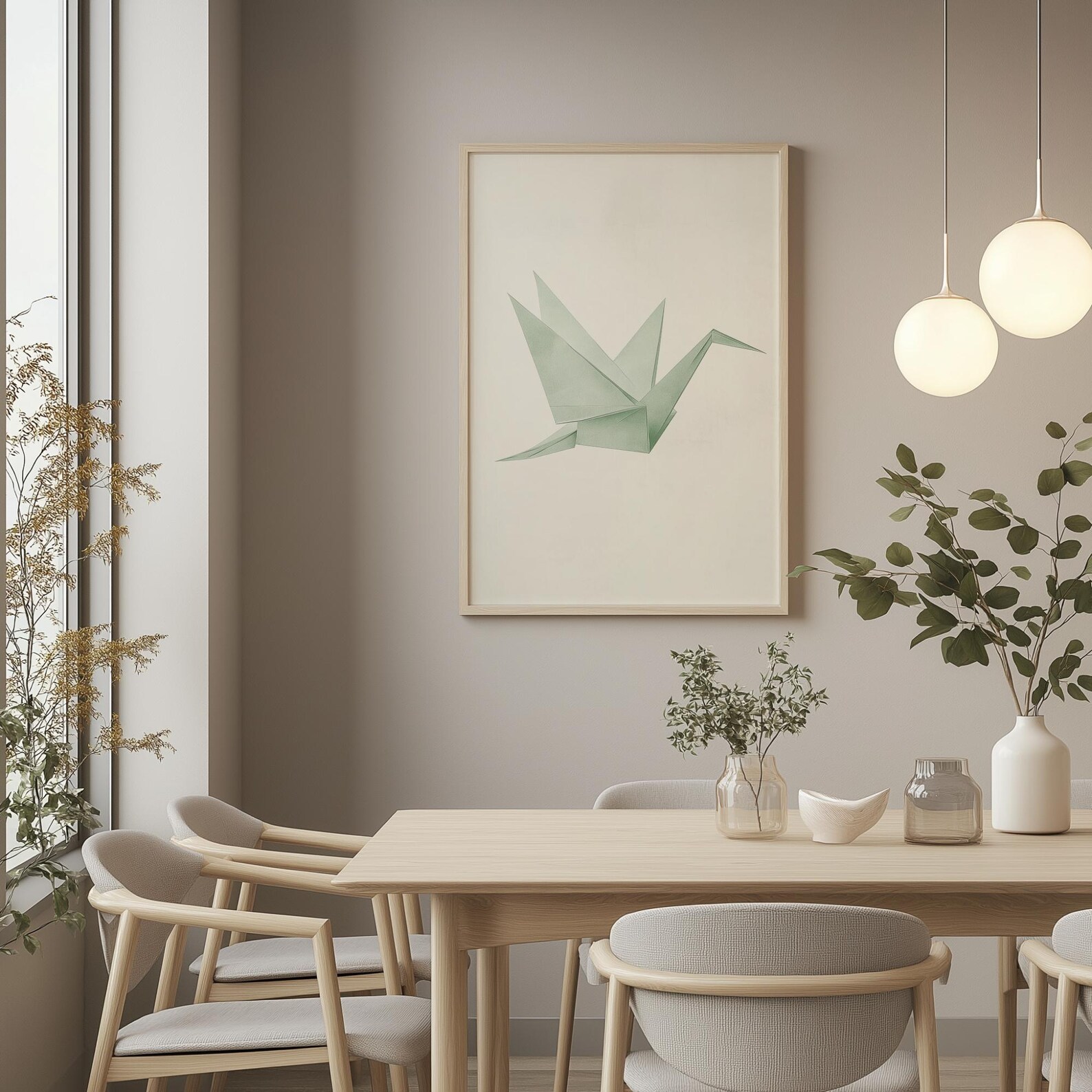 Origami Crane Wall Art | Minimalist Japandi Decor in Sage Green | Wabi ...