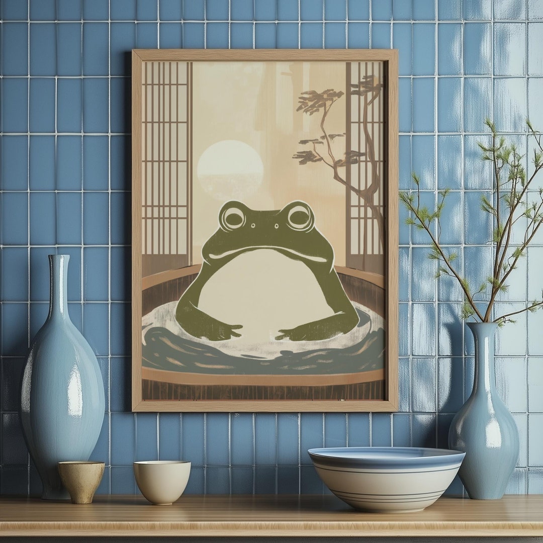 Whimsical Frog Bubble Bath Art Print – Relaxing Spa Decor for Bathroom ...