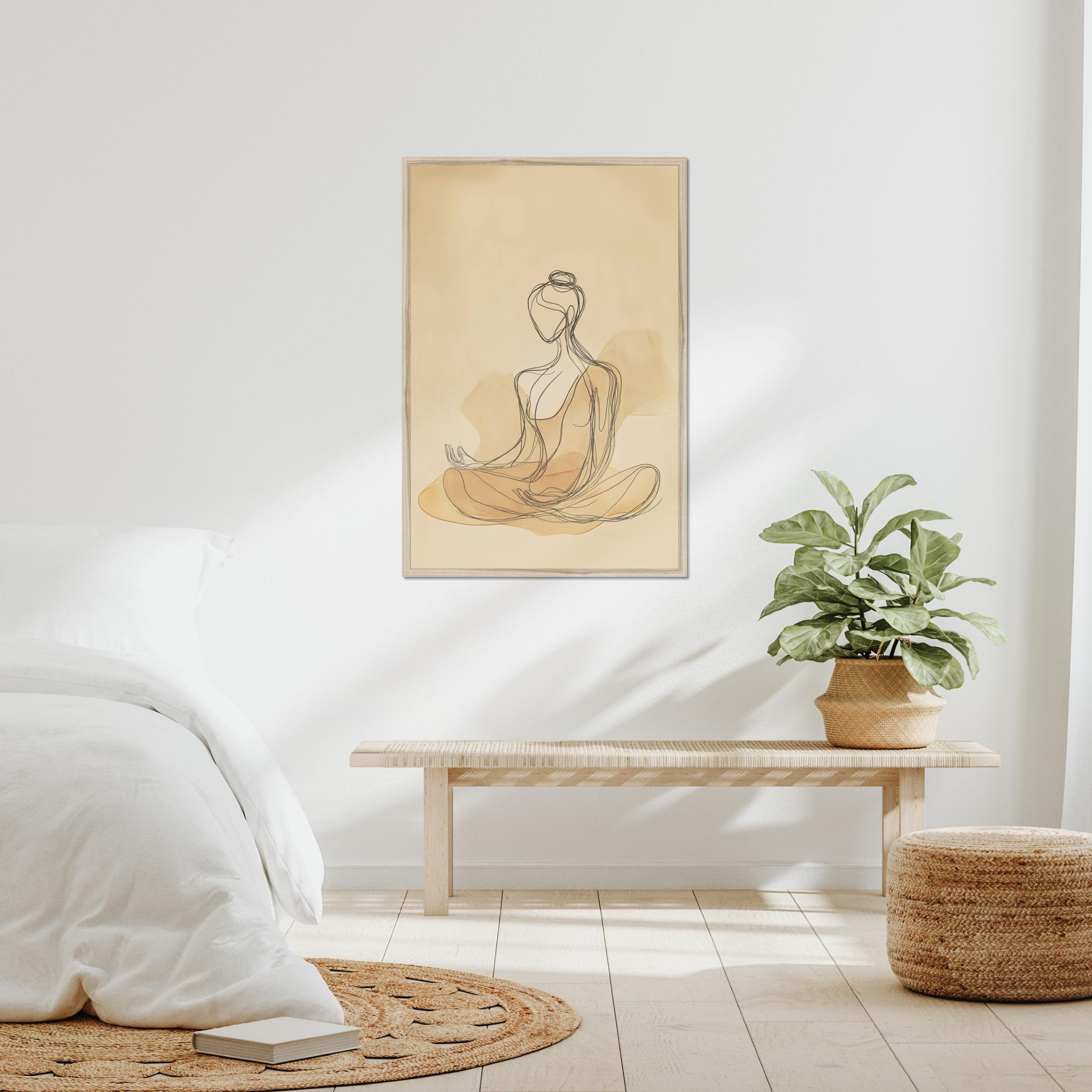Minimalist Meditation Line Art Framed Print - Zen Decor for Japandi and ...