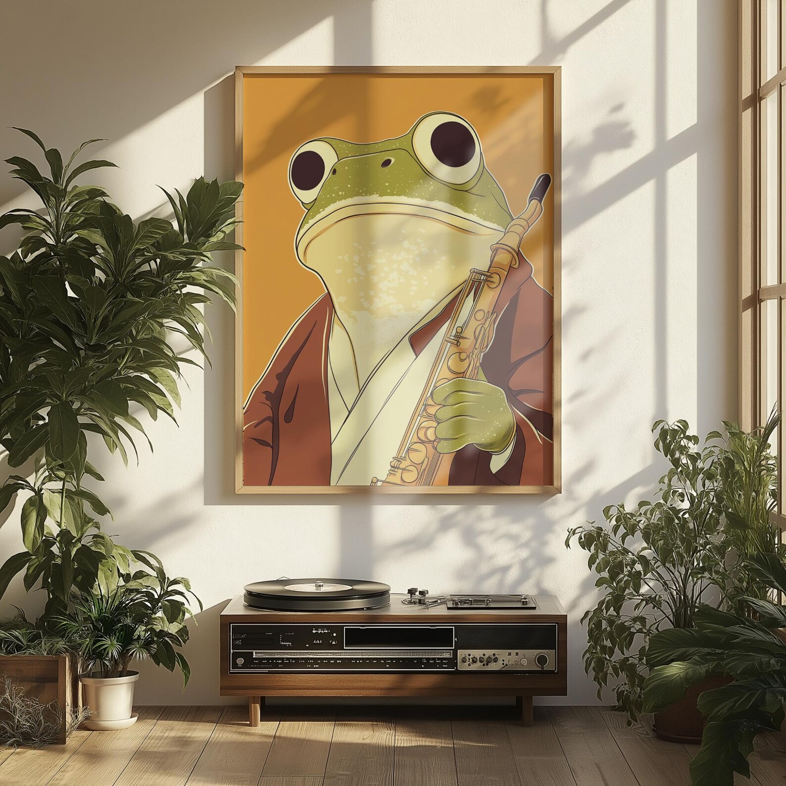 Whimsical Frog Wall Art With Saxophone - Japandi and Midcentury Modern ...