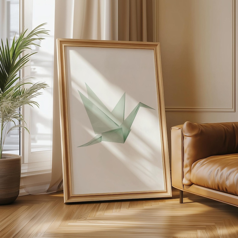 Origami Crane Wall Art | Minimalist Japandi Decor in Sage Green | Wabi ...