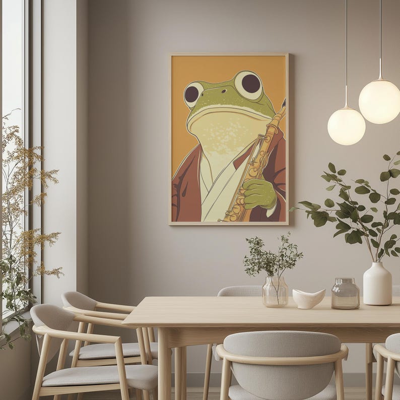 Whimsical Frog Wall Art With Saxophone - Japandi and Midcentury Modern ...