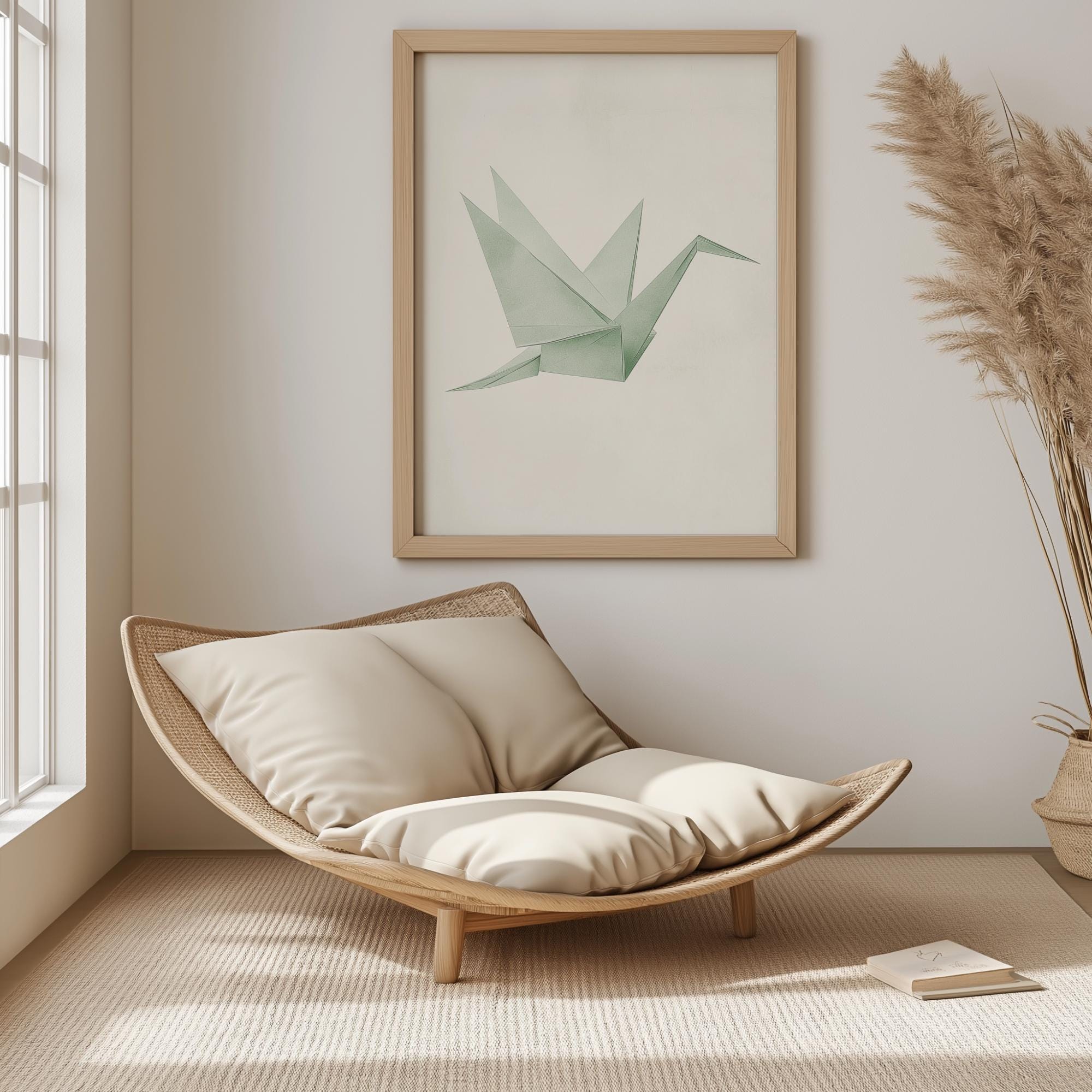 Origami Crane Wall Art | Minimalist Japandi Decor in Sage Green | Wabi ...