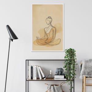 Minimalist Meditation Line Art Framed Print - Zen Decor for Japandi and ...