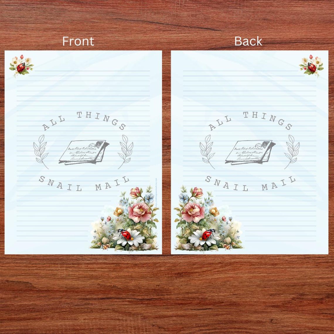 Ladybug With Flowers - 50 Double-sided Loose Sheets of 8.5 X 11 ...