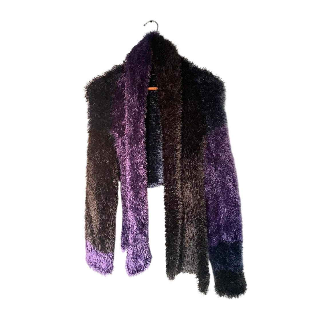 Vintage Y2k 2004 Purple Black Fuzzy Cropped Sweater Jacket W/ Attached ...