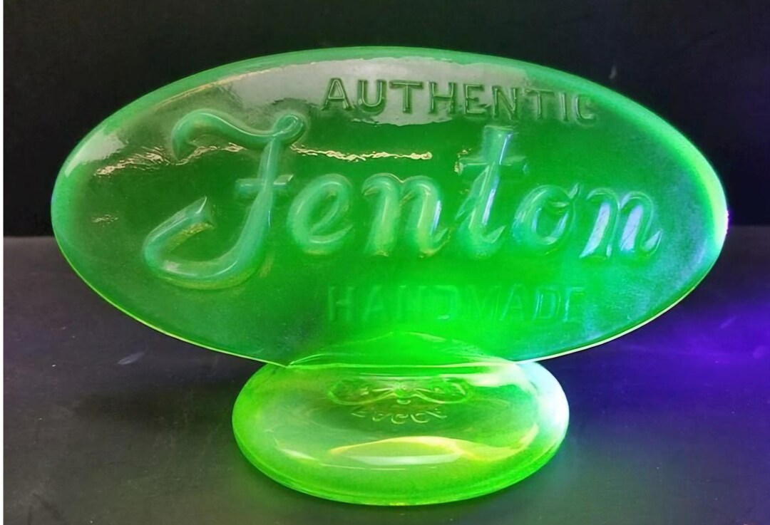 One of A Kind Fenton Vaseline Uranium Oval Dealer Sign - Etsy