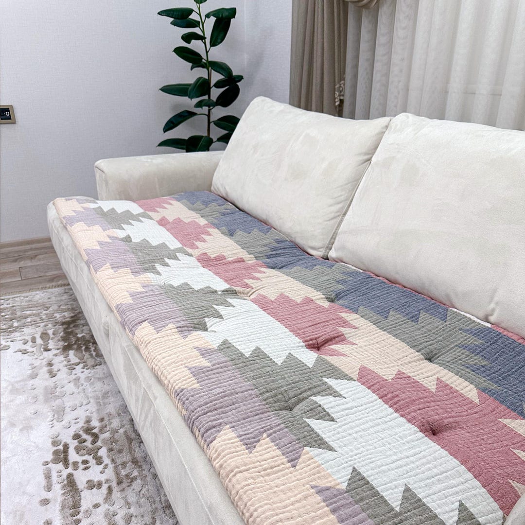 Sofa Topper %100 Cotton 3 Layer Muslin, Cotton Couch Cover, Decorative ...