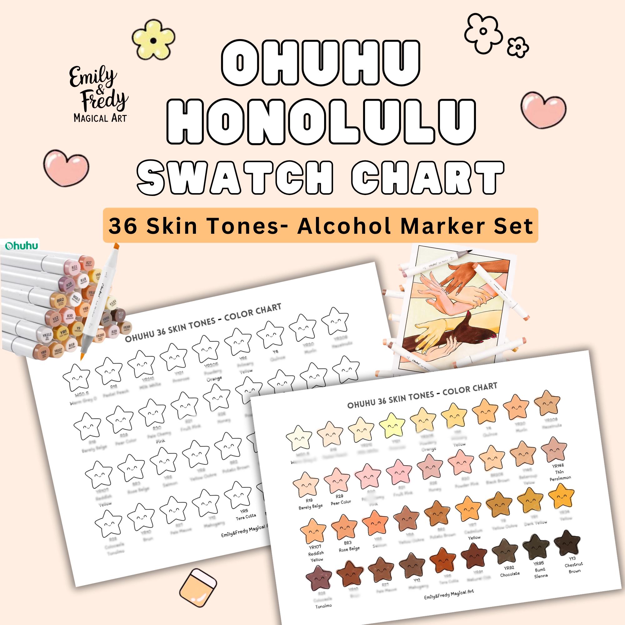 Ohuhu 36 Skin Tones Swatch Chart - Printable Alcohol Marker Swatch ...