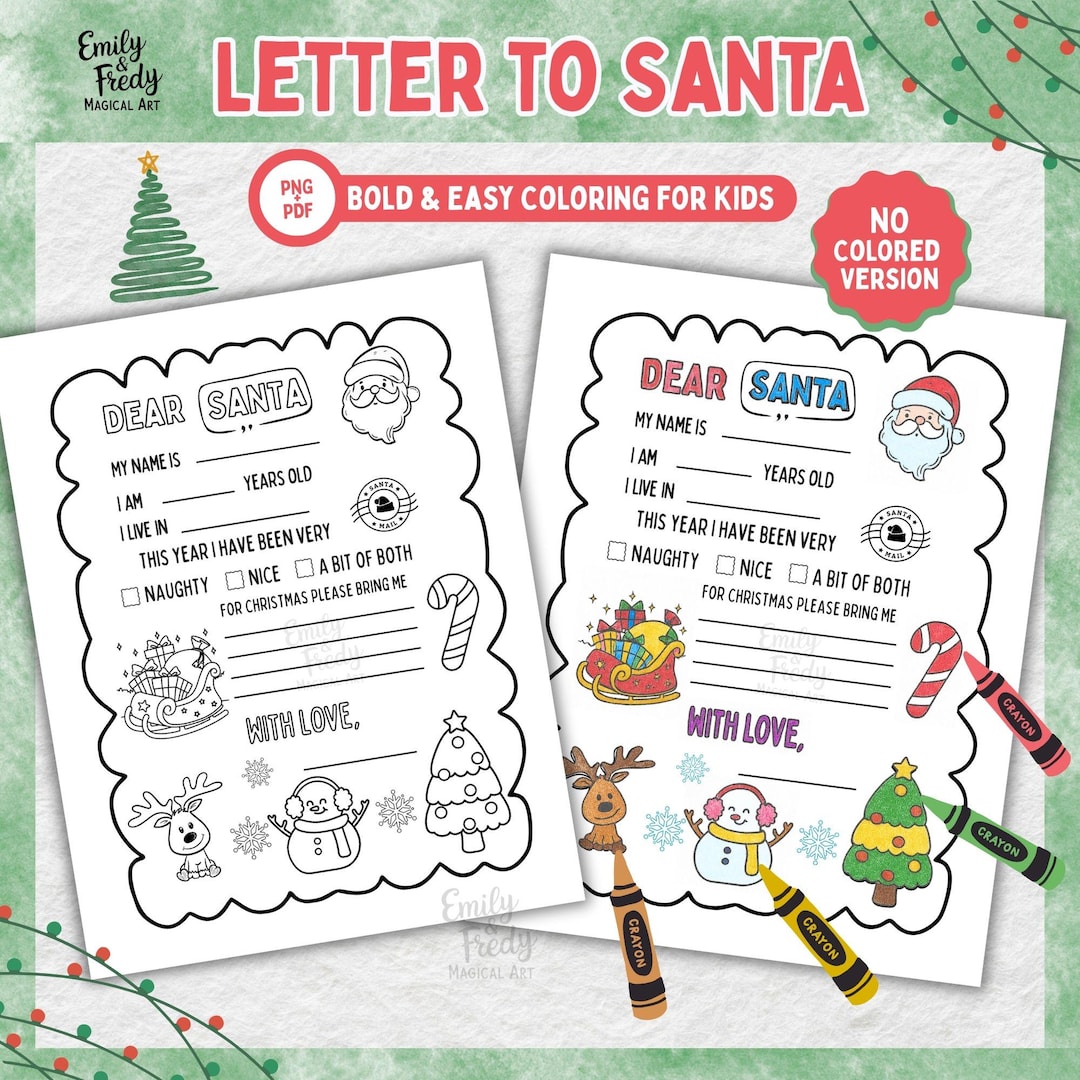 Printable "dear Santa" Letter Coloring Sheet - Christmas Holiday ...