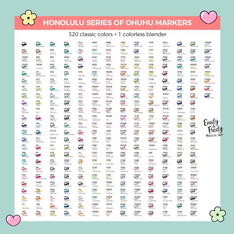 Ohuhu Honolulu 320-color Marker Swatch Charts | Printable PDF, Alcohol Marker Swatch, Color ...
