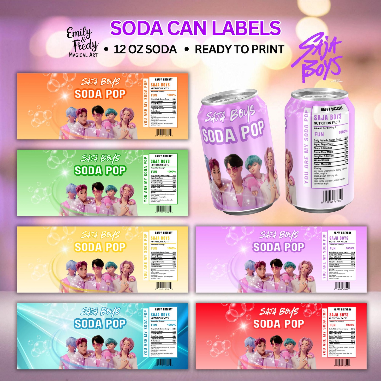 Kpop Saja Boys Soda Can Labels: Birthday Party Decor (PDF) - Etsy
