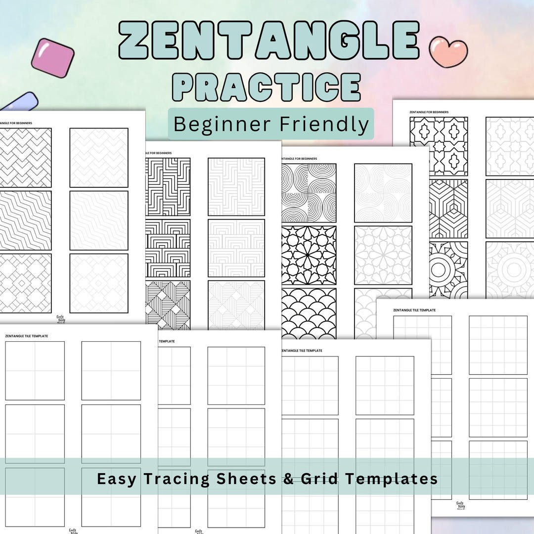 Zentangle Practice Sheets | Beginner Tracing Templates (printable PDF ...