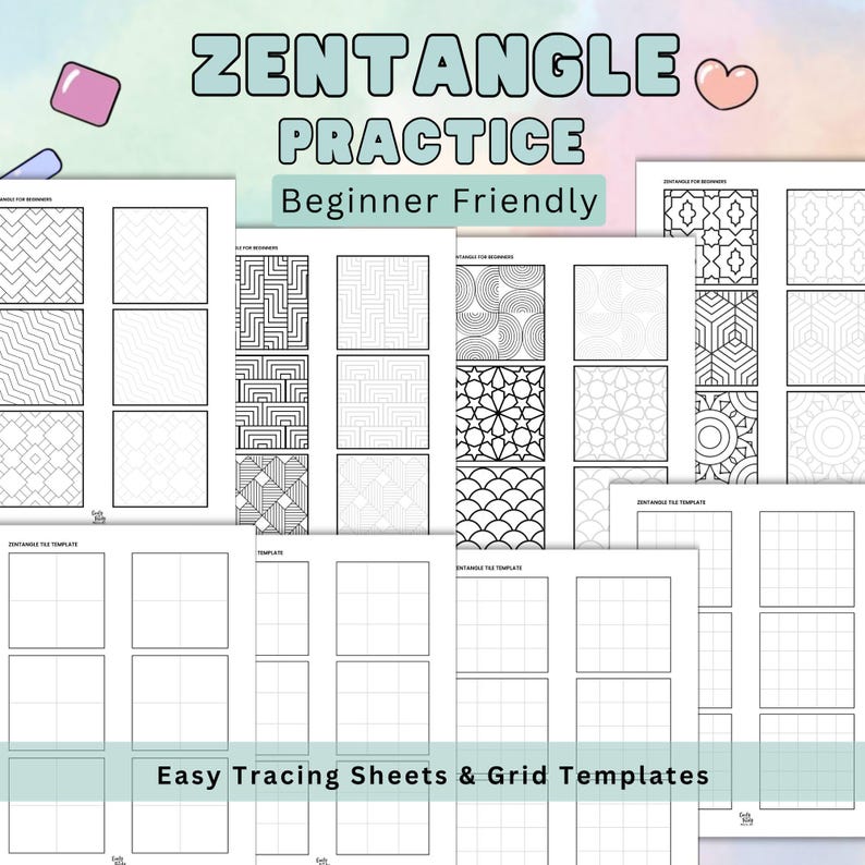 Zentangle Practice Sheets | Beginner Tracing Templates (printable PDF ...