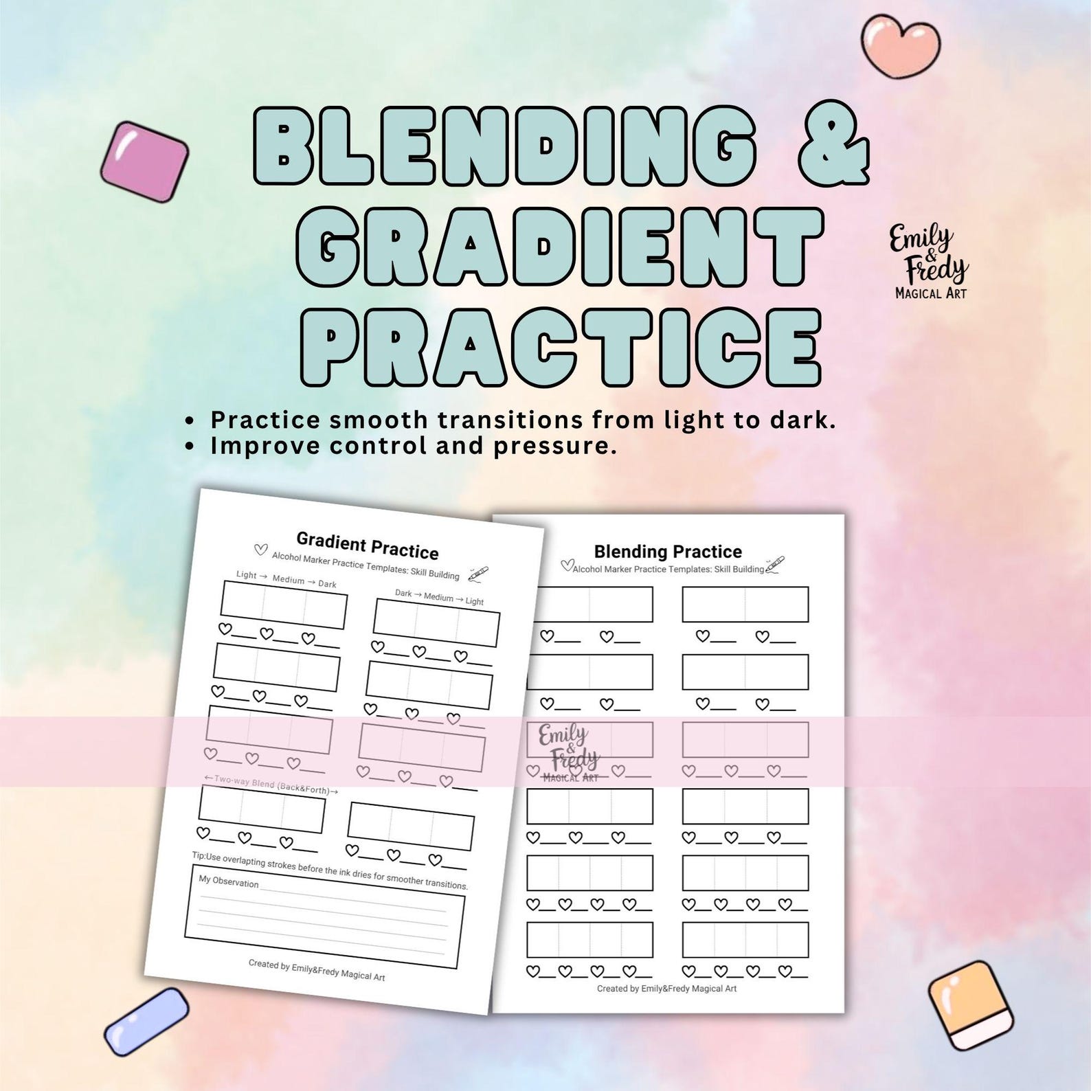 Alcohol Marker Practice Sheets | Blending, Shading Templates (PDF ...