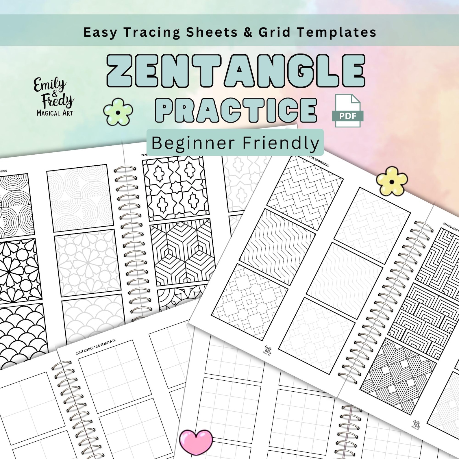Zentangle Practice Sheets | Beginner Tracing Templates (printable PDF ...