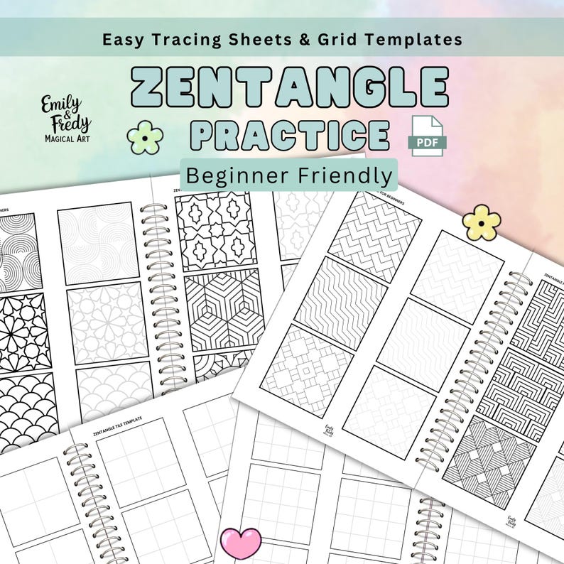 Zentangle Practice Sheets | Beginner Tracing Templates (printable PDF ...