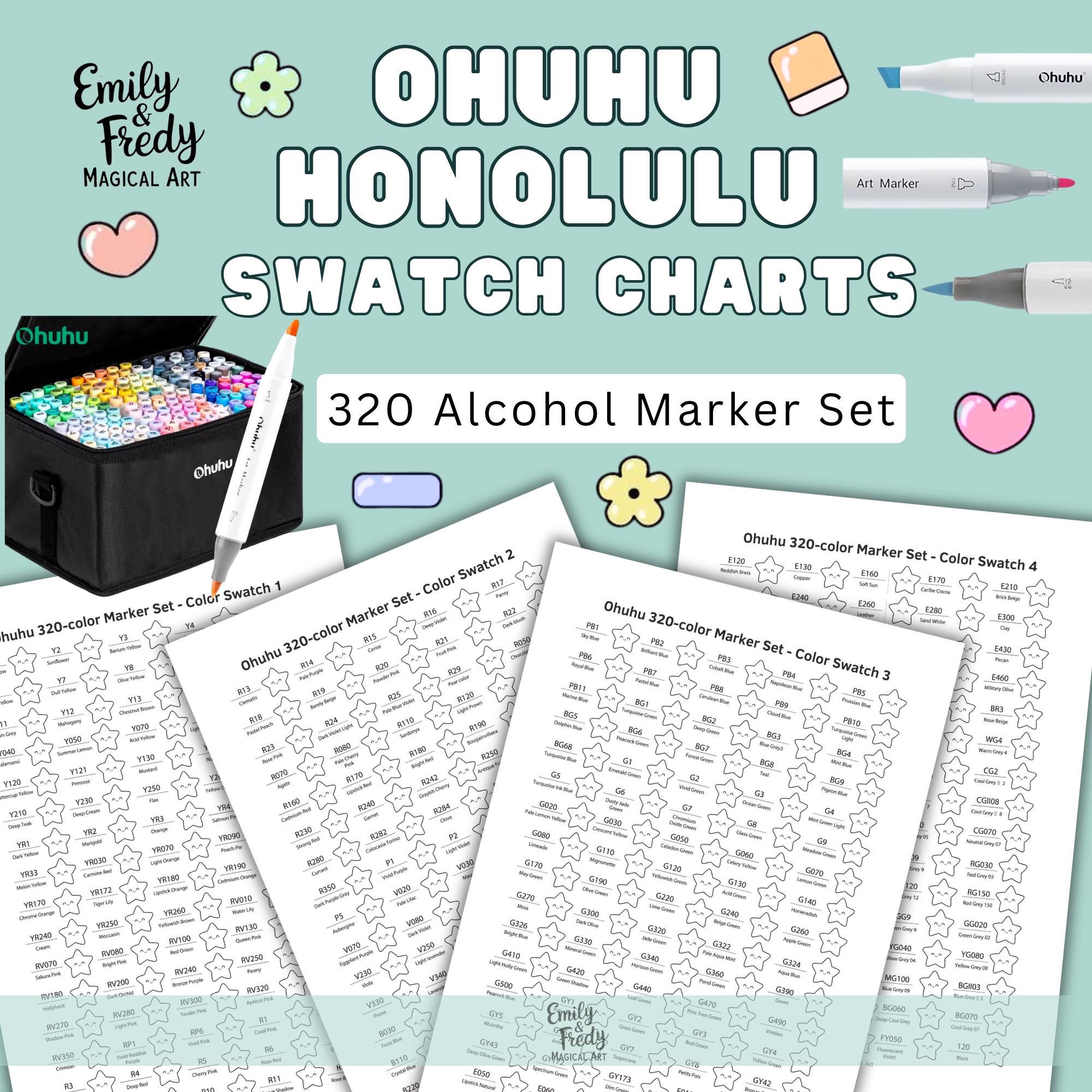 Ohuhu Honolulu 320-color Marker Swatch Charts | Printable PDF, Alcohol ...