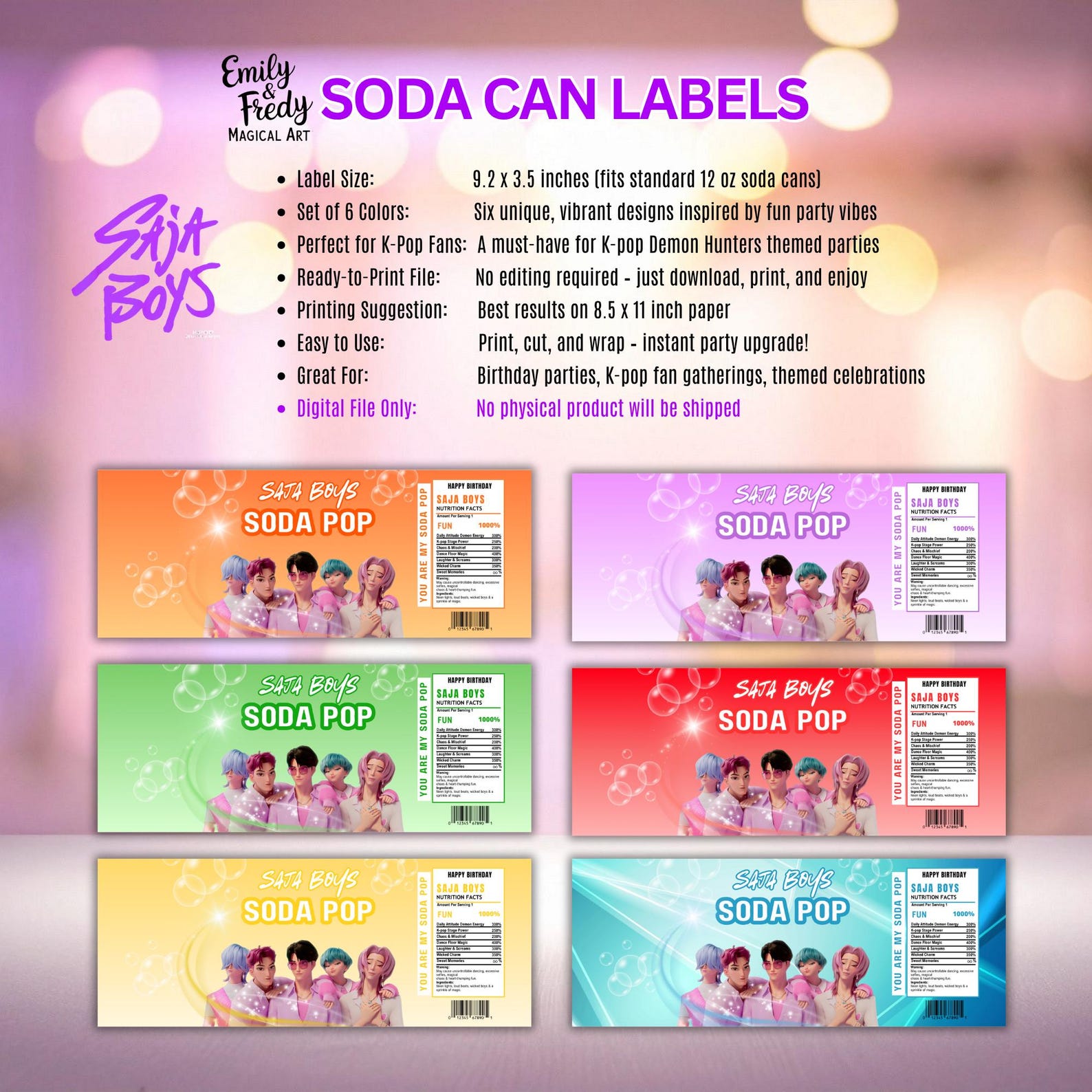 Kpop Saja Boys Soda Can Labels: Birthday Party Decor (PDF) - Etsy